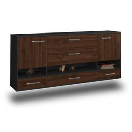 Stil.Zeit Sideboard Lafayette | Korpus Anthrazit | Walnuss hängend mit Griffen (180x79x35cm)