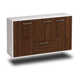 Stil.Zeit Sideboard Vancouver | Korpus Weiß | Walnuss hängend mit Griffen (136x79x35cm)