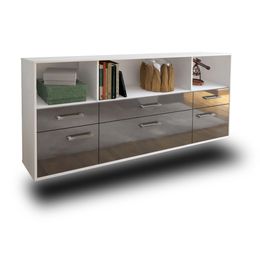 Stil.Zeit Sideboard Cary | Korpus Weiß | Grau hängend mit Griffen (180x79x35cm)