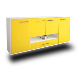 Stil.Zeit Sideboard Abilene | Korpus Weiß | Gelb hängend mit Griffen (180x79x35cm)