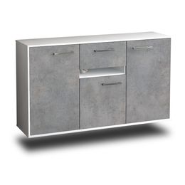 Stil.Zeit Sideboard Hampton | Korpus Weiß | Beton hängend mit Griffen (136x79x35cm)