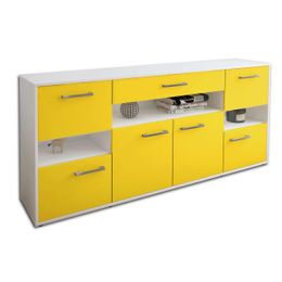 Stil.Zeit Sideboard Ginevra | Korpus Weiß | Gelb mit Griffen (180x79x35cm)