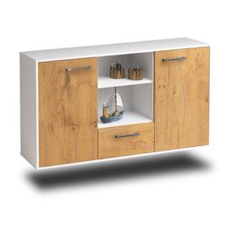 Stil.Zeit Sideboard Oceanside | Korpus Weiß | Eiche hängend mit Griffen (136x79x35cm)