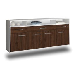 Stil.Zeit Sideboard Simi Valley | Korpus Weiß | Walnuss hängend mit Griffen (180x79x35cm)