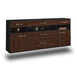 Stil.Zeit Sideboard Inglewood | Korpus Anthrazit | Walnuss hängend mit Griffen (180x79x35cm)