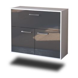 Stil.Zeit Sideboard San Bernardino | Korpus Weiß | Grau hängend mit Griffen (92x79x35cm)