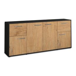 Stil.Zeit Sideboard Georgina | Korpus Anthrazit | Eiche mit Griffen (180x79x35cm)