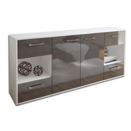 Stil.Zeit Sideboard Gaia | Korpus Weiß | Grau mit Griffen (180x79x35cm)