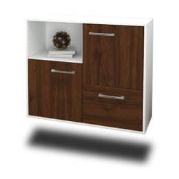 Stil.Zeit Sideboard Boise | Korpus Weiß | Walnuss hängend mit Griffen (92x79x35cm)