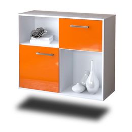 Stil.Zeit Sideboard Shreveport | Korpus Weiß | Orange hängend mit Griffen (92x79x35cm)