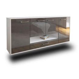 Stil.Zeit Sideboard Abilene | Korpus Weiß | Grau hängend mit Griffen (180x79x35cm)