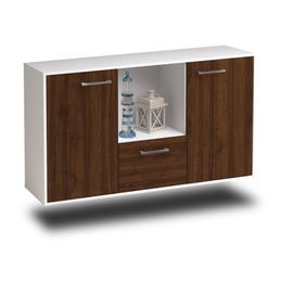 Stil.Zeit Sideboard Garden Grove | Korpus Weiß | Walnuss hängend mit Griffen (136x79x35cm)