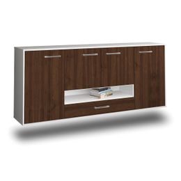 Stil.Zeit Sideboard Abilene | Korpus Weiß | Walnuss hängend mit Griffen (180x79x35cm)