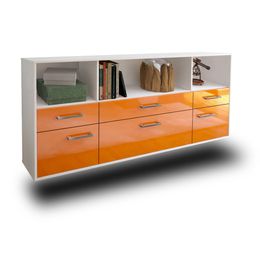 Stil.Zeit Sideboard Cary | Korpus Weiß | Orange hängend mit Griffen (180x79x35cm)