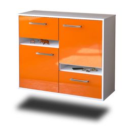 Stil.Zeit Sideboard Irvine | Korpus Weiß | Orange hängend mit Griffen (92x79x35cm)