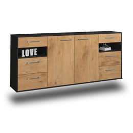 Stil.Zeit Sideboard Thornton | Korpus Anthrazit | Eiche hängend mit Griffen (180x79x35cm)