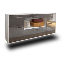 Stil.Zeit Sideboard Visalia | Korpus Weiß | Grau hängend mit Griffen (180x79x35cm)