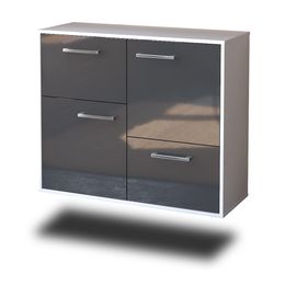 Stil.Zeit Sideboard Fremont | Korpus Weiß | Grau hängend mit Griffen (92x79x35cm)