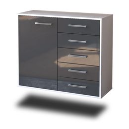 Stil.Zeit Sideboard Yonkers | Korpus Weiß | Grau hängend mit Griffen (92x79x35cm)