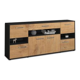 Stil.Zeit Sideboard Ginevra | Korpus Anthrazit | Eiche mit Griffen (180x79x35cm)