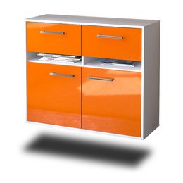 Stil.Zeit Sideboard Akron | Korpus Weiß | Orange hängend mit Griffen (92x79x35cm)