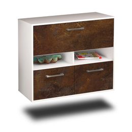 Stil.Zeit Sideboard San Bernardino | Korpus Weiß | Rost hängend mit Griffen (92x79x35cm)