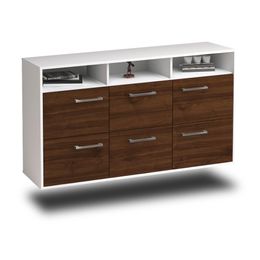 Stil.Zeit Sideboard Cape Coral | Korpus Weiß | Walnuss hängend mit Griffen (136x79x35cm)