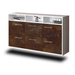 Stil.Zeit Sideboard Cape Coral | Korpus Weiß | Rost hängend mit Griffen (136x79x35cm)