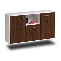 Stil.Zeit Sideboard Overland Park | Korpus Weiß | Walnuss hängend mit Griffen (136x79x35cm)