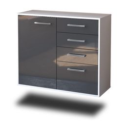 Stil.Zeit Sideboard Tacoma | Korpus Weiß | Grau hängend mit Griffen (92x79x35cm)