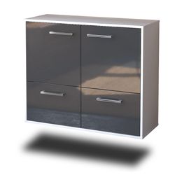 Stil.Zeit Sideboard Montgomery | Korpus Weiß | Grau hängend mit Griffen (92x79x35cm)