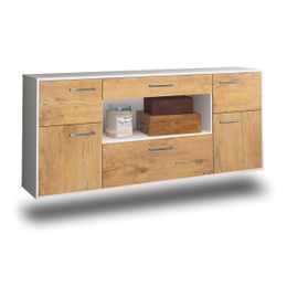 Stil.Zeit Sideboard Visalia | Korpus Weiß | Eiche hängend mit Griffen (180x79x35cm)