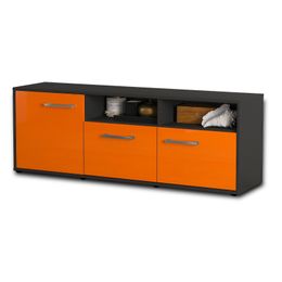 Stil.Zeit Lowboard Angelina | Korpus Anthrazit | Orange mit Griffen (136x49x35cm)