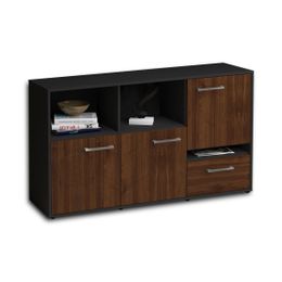 Stil.Zeit Sideboard EDA | Korpus Anthrazit | Walnuss mit Griffen (136x79x35cm)