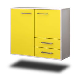 Stil.Zeit Sideboard Sunrise Manor | Korpus Weiß | Gelb hängend mit Griffen (92x79x35cm)