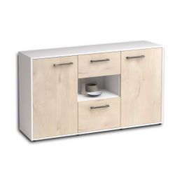 Stil.Zeit Sideboard Denise | Korpus Weiß | Zeder mit Griffen (136x79x35cm)