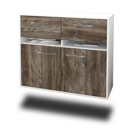 Stil.Zeit Sideboard Akron | Korpus Weiß | Treibholz hängend mit Griffen (92x79x35cm)