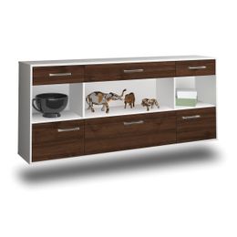 Stil.Zeit Sideboard Clarksville | Korpus Weiß | Walnuss hängend mit Griffen (180x79x35cm)