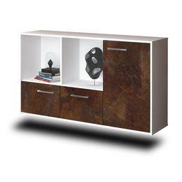 Stil.Zeit Sideboard Springfield | Korpus Weiß | Rost hängend mit Griffen (136x79x35cm)