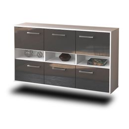 Stil.Zeit Sideboard Rockford | Korpus Weiß | Grau hängend mit Griffen (136x79x35cm)