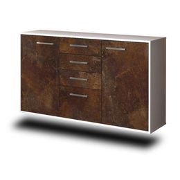 Stil.Zeit Sideboard Sioux Falls | Korpus Weiß | Rost hängend mit Griffen (136x79x35cm)