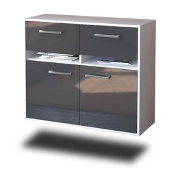 Stil.Zeit Sideboard Akron | Korpus Weiß | Grau hängend mit Griffen (92x79x35cm)