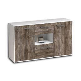 Stil.Zeit Sideboard Denise | Korpus Weiß | Treibholz mit Griffen (136x79x35cm)