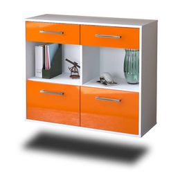 Stil.Zeit Sideboard Mobile | Korpus Weiß | Orange hängend mit Griffen (92x79x35cm)