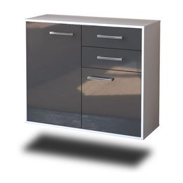 Stil.Zeit Sideboard Huntington Beach | Korpus Weiß | Grau hängend mit Griffen (92x79x35cm)