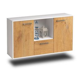 Stil.Zeit Sideboard Garden Grove | Korpus Weiß | Eiche hängend mit Griffen (136x79x35cm)