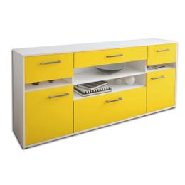 Stil.Zeit Sideboard Gina | Korpus Weiß | Gelb mit Griffen (180x79x35cm)