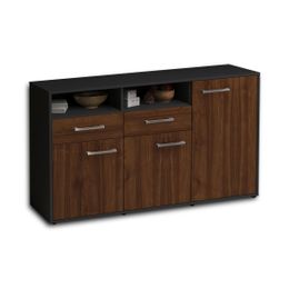 Stil.Zeit Sideboard Editta | Korpus Anthrazit | Walnuss mit Griffen (136x79x35cm)