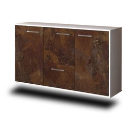 Stil.Zeit Sideboard Vancouver | Korpus Weiß | Rost hängend mit Griffen (136x79x35cm)