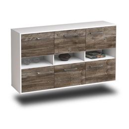 Stil.Zeit Sideboard Rockford | Korpus Weiß | Treibholz hängend mit Griffen (136x79x35cm)